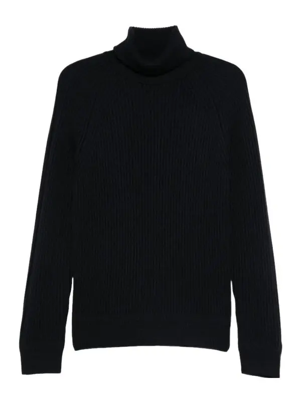 ZANONE Ribbed Turtleneck Long Sleeve Sweater - Black
