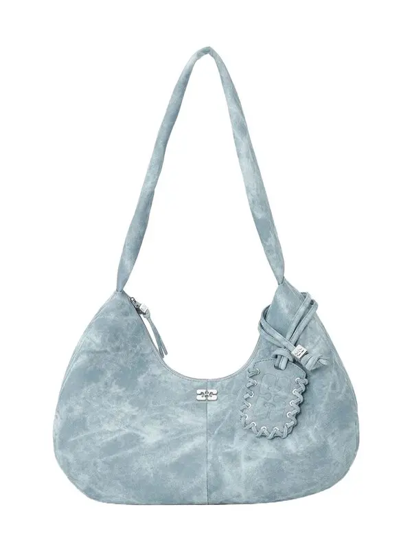 GANNI Bleached Medium Hobo Bag - Blue