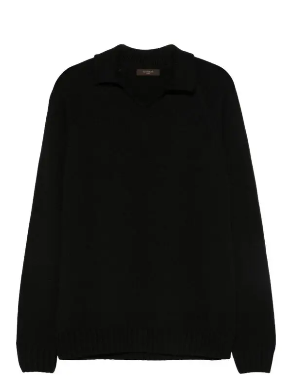 ZANONE Wool Knit Polo Neck Long Sleeve Sweater - Black
