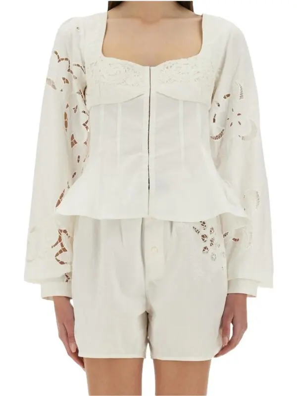 MARINE SERRE Regenerated Rear Tie Fastened Shirt With Lace Details - White