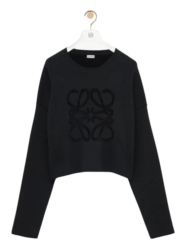 Loewe Long Sleeve Sweater With Ribbed Collar - Black