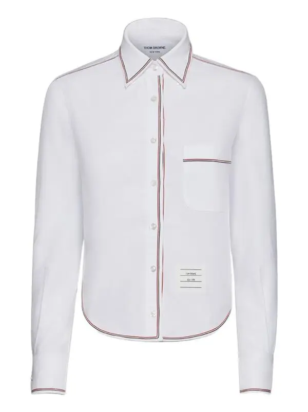 Thom Browne Cropped Shirt With Red And Blue Trim - White