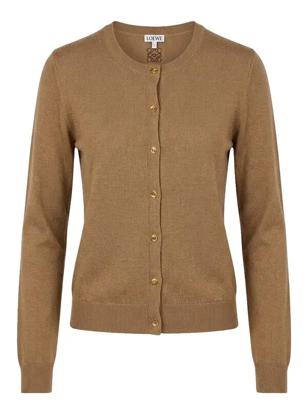 Loewe Long Sleeve Crew Neck Button-front Sweater - Brown