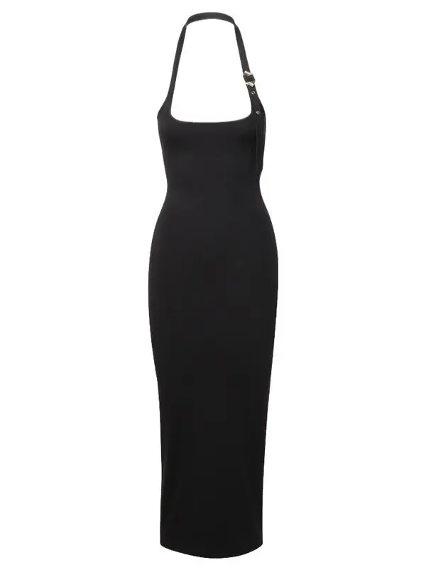 Attico Halterneck Midi Dress With Buckle Detail - Black