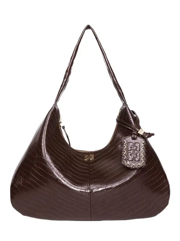 GANNI Croc Effect Extra Large Hobo Bag - Brown