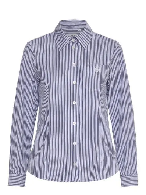 Marella Fitted Cotton Shirt With Embroidered Pocket - Navy