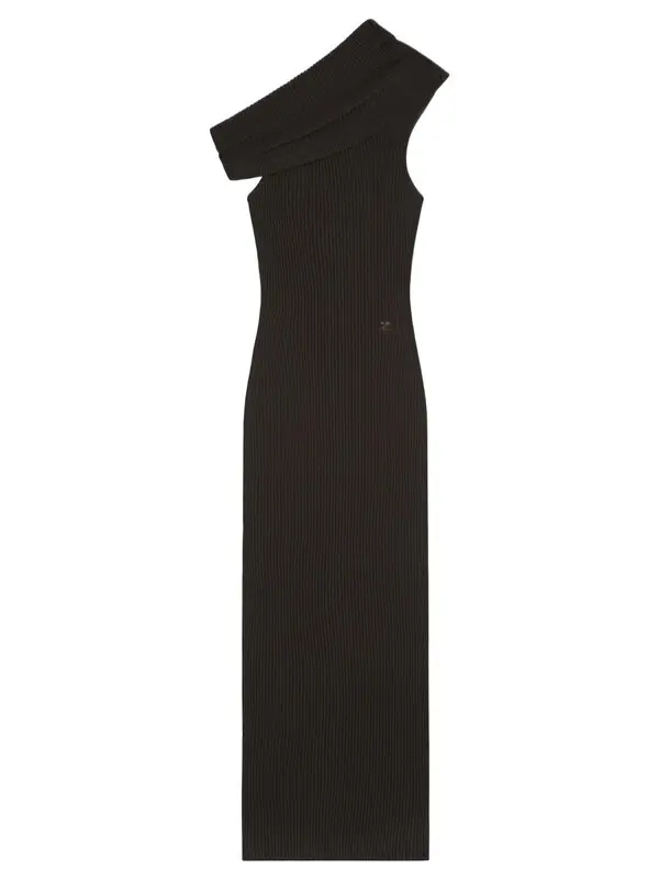 COURREGES Rib-knit Twisted Maxi Dress - Mud Brown