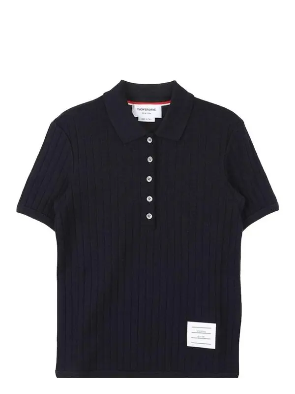 Thom Browne Short-sleeve Knit Polo Shirt - Navy Blue