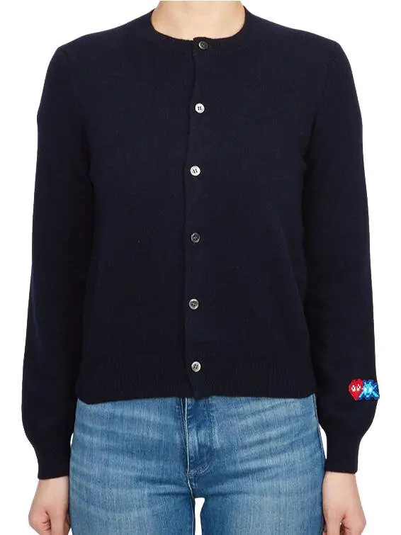 Play Comme Des Garcon Logo Patch Wool Cardigan - Black