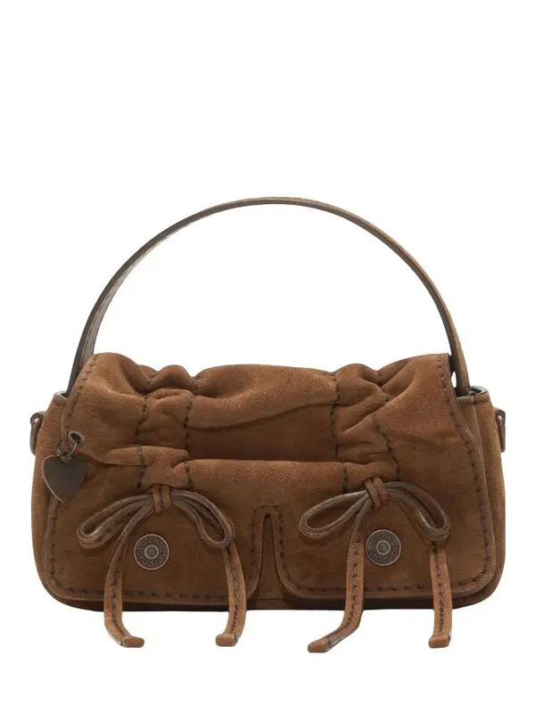 Acne Studios Suede Shoulder Bag With Bow Detail - Brown
