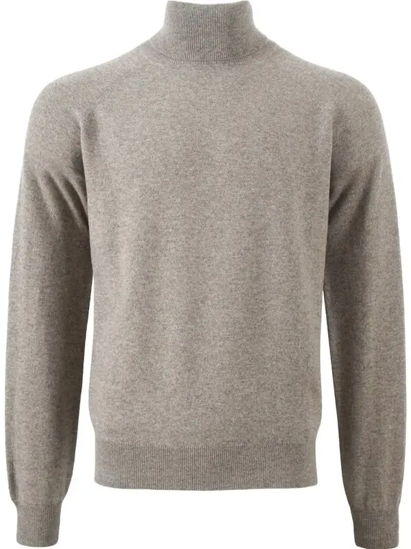 Saint Laurent Ribbed Knit Cashmere High Neck Sweater - Taupe