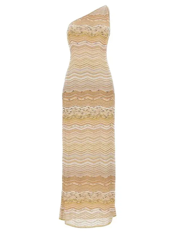 Missoni Chevron Pattern One-shoulder Maxi Dress - Nude
