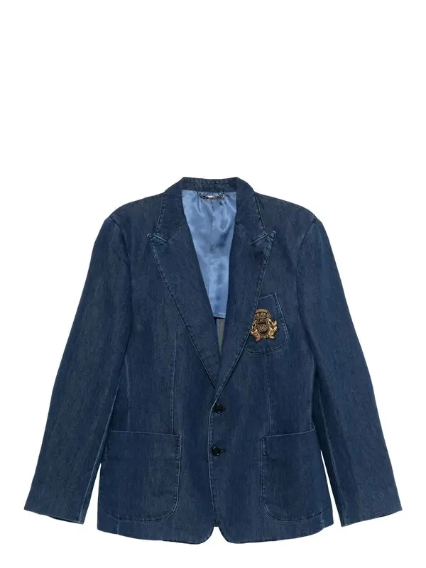 Dolce & Gabbana Denim Blazer With Crest Detail - Indigo