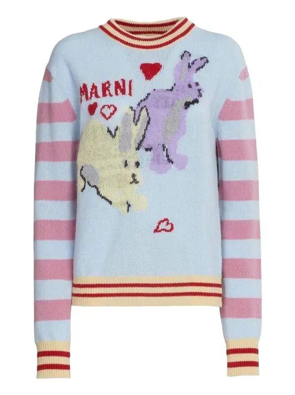 Marni Sweater With Rabbit Inlay And Striped Trim - No