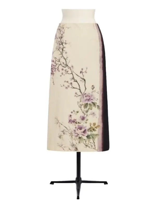 Dior Floral Print Midi Skirt - Nude