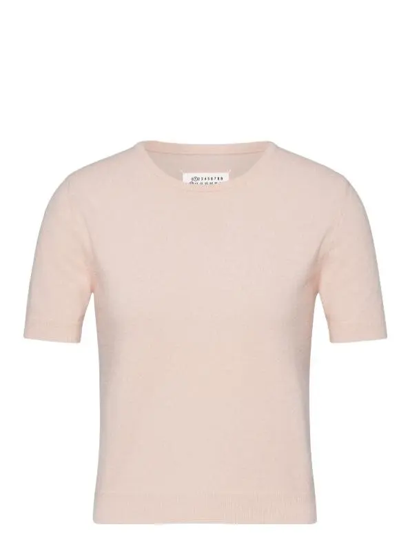 MAISON MARGIELA Virgin Wool Crewneck Short Sleeve Knit Top - Pale Pink