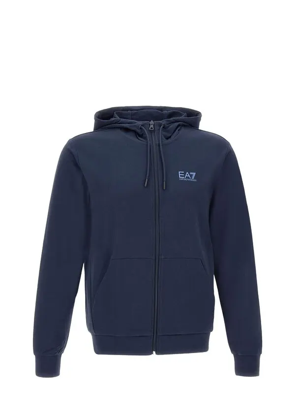 EA7 Zip-up Hoodie With Logo Detailing - Blue