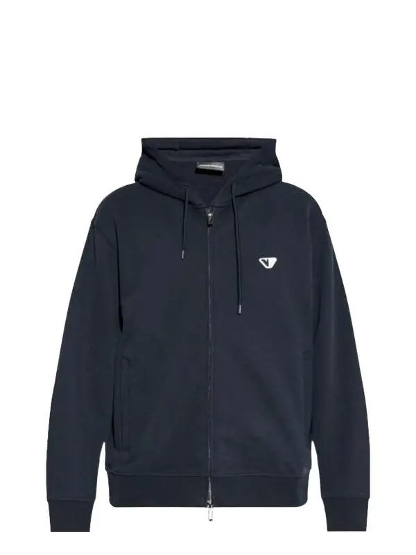 Emporio Armani Logo Embroidered Zipped Hoodie - Black
