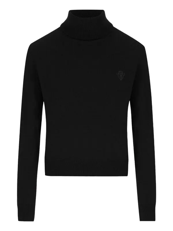 Gucci Wool Turtleneck Jumper With Crest Embroidery - Black