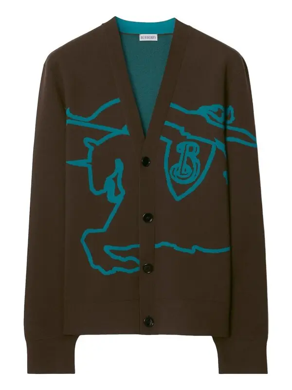 Burberry Jacquard Equestrian Pattern V-neck Cardigan - Snug/kingfisher