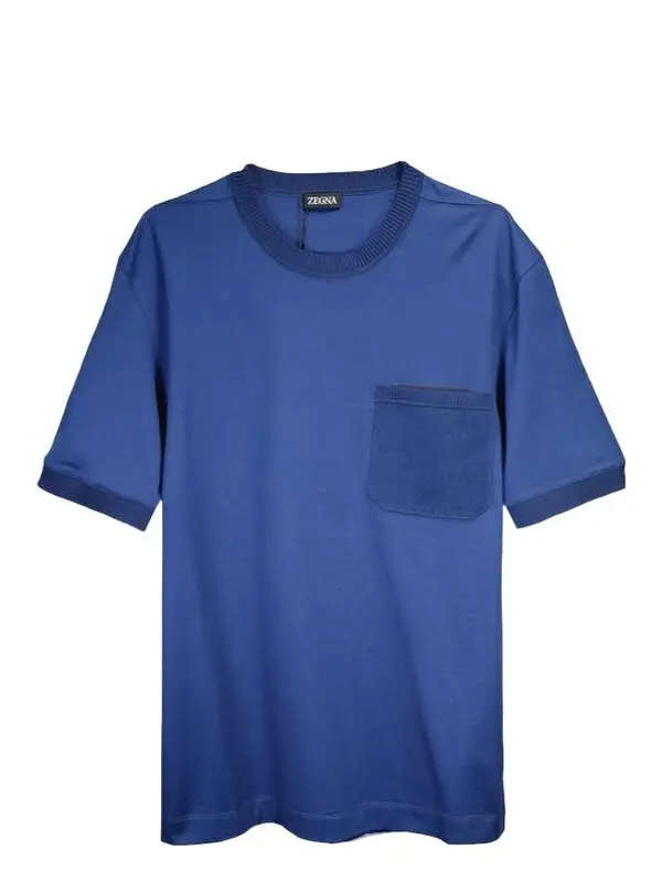 Zegna Ribbed-trim Cotton T-shirt - Blue