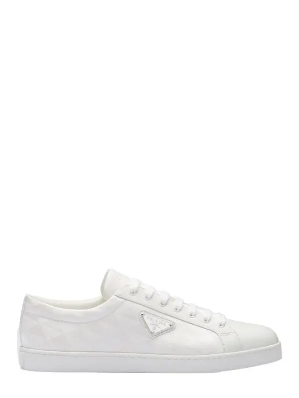 Prada Round-toe Lace-up Sneakers With Enameled Triangle Logo - White