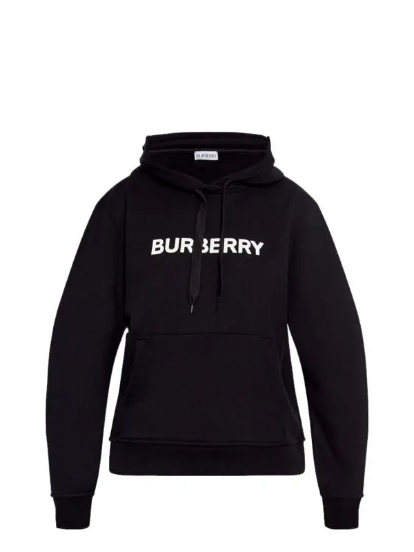 Burberry Logo Printed Drawstring Hoodie - Black