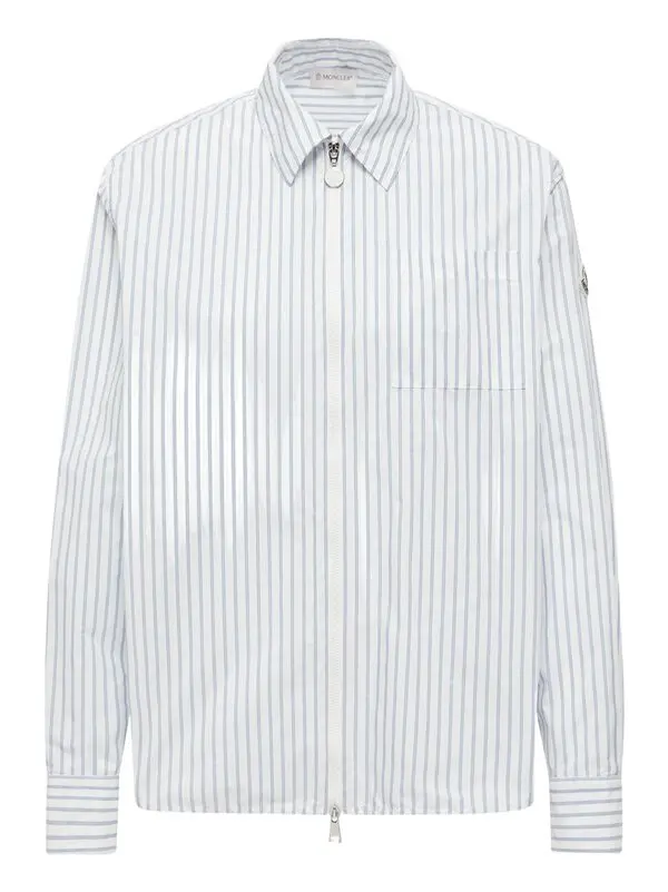 Moncler Striped Long-sleeve Shirt With Zip Closure - White And Light Blue