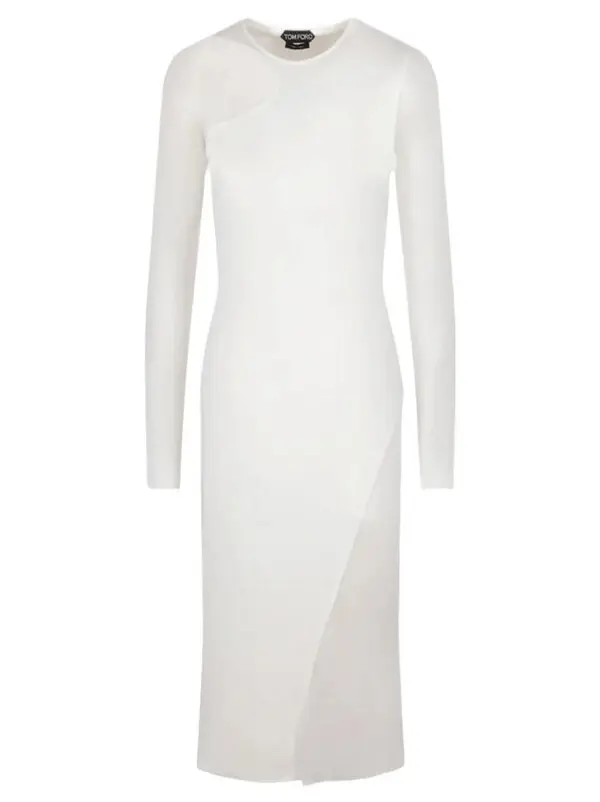TOM FORD Long Sleeve Asymmetrical Dress - White