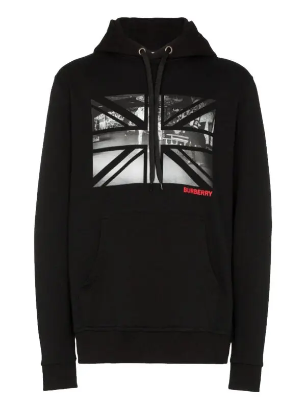 Burberry Logo Printed Hooded Sweater - Black