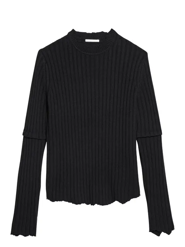 Helmut Lang Distressed Ribbed Knit Jumper - Black