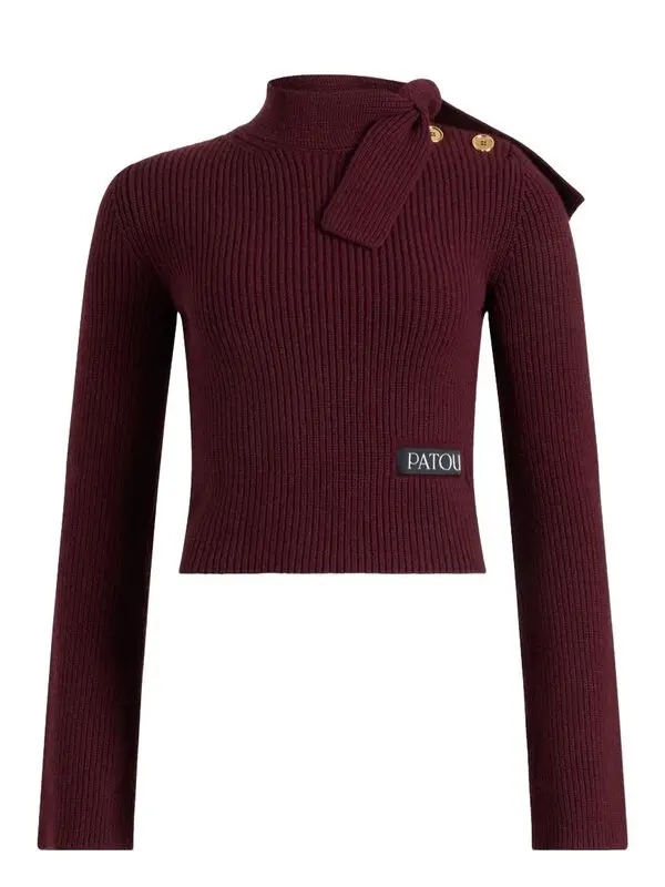 PATOU Logo Patch Long-sleeve Knit Sweater - Brown
