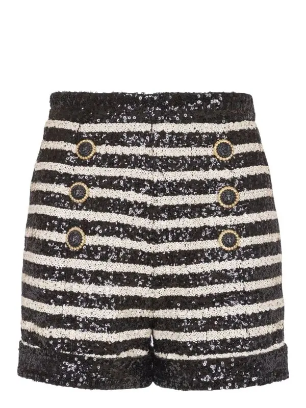 Balmain Horizontal Striped Sequin Embellished Shorts - Black