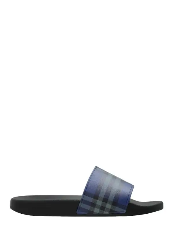 Burberry Checked Slip-on Slides - Navy Blue