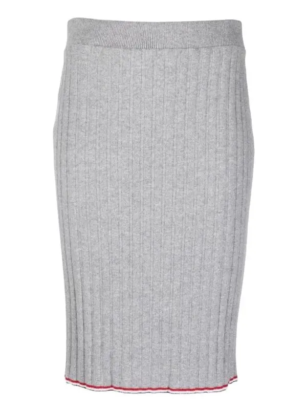Thom Browne Ribbed-knit Cashmere Pencil Skirt With Striped Detailing - Gray