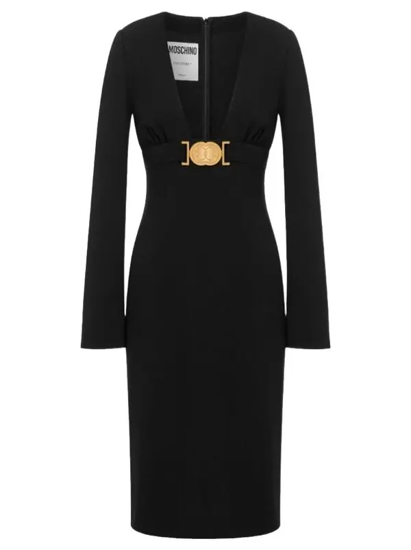 Moschino Smiley Buckled V-neck Dress - Black