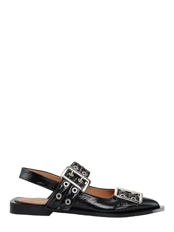 GANNI Feminine Buckle Slingback Ballerinas - Black
