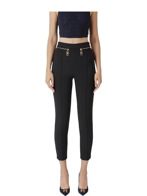 Elisabetta Franchi Straight-leg Zip Detailed Crepe Trousers - Black