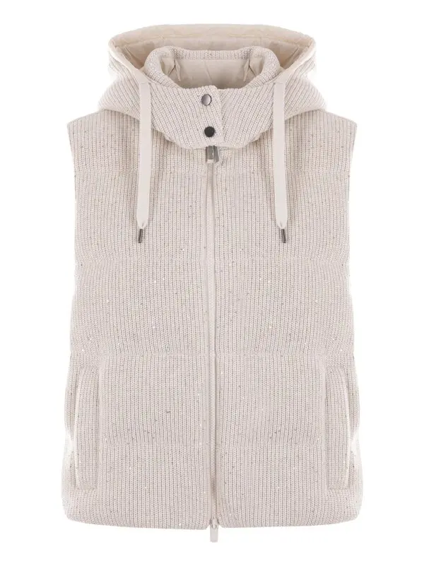 Brunello Cucinelli Knitted Gilet With Crystal Sequins - White