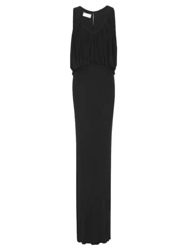 Saint Laurent Sleeveless Draped V-neck Maxi Dress - Black
