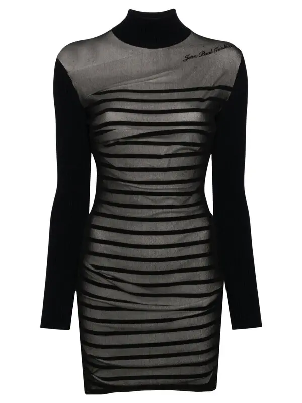 JEAN PAUL GAULTIER Striped Mesh Mini Dress - Black