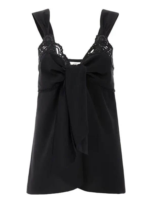 Chloé Lace Trimmed Silk Camisole - Black