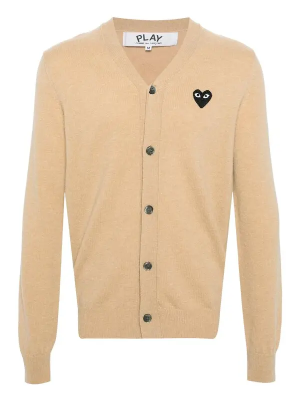 Comme Des Garçons Heart Patch V-neck Wool Cardigan - Sand Beige