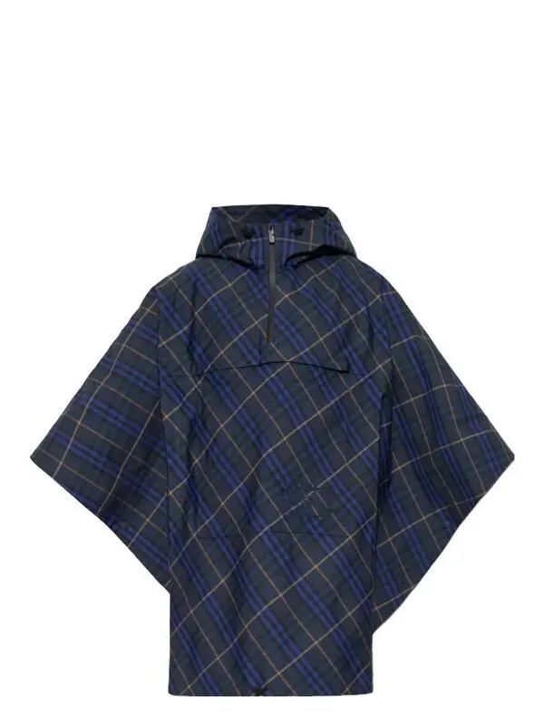Burberry Checked Hooded Poncho - Navy