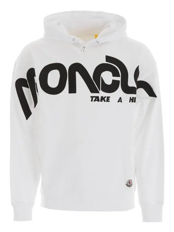 Moncler Logo Print Hooded Sweatshirt - Optical White