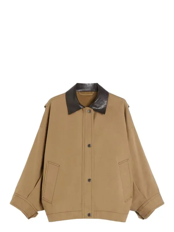 Max Mara Water-repellent Cotton Jacket With Leather Collar - Desert-colored