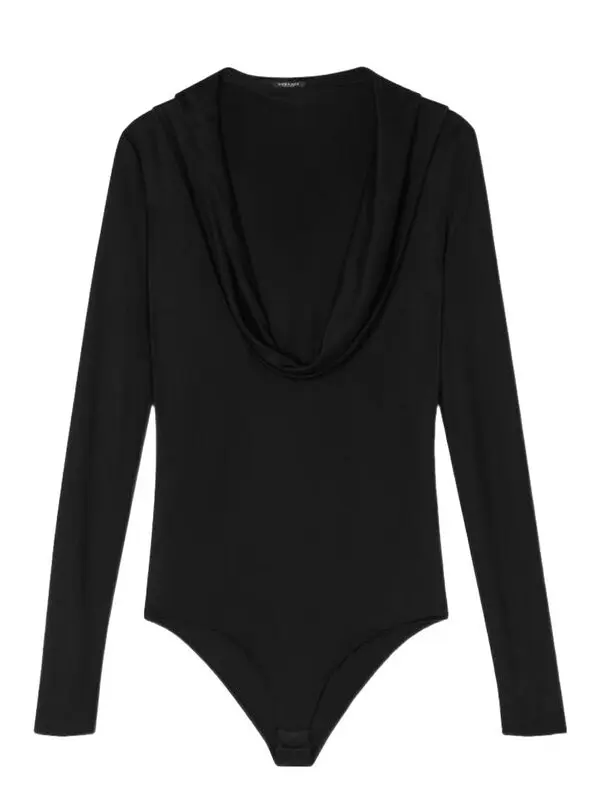 Versace Long Sleeve Bodysuit With Cowl Neck And Hood - Black