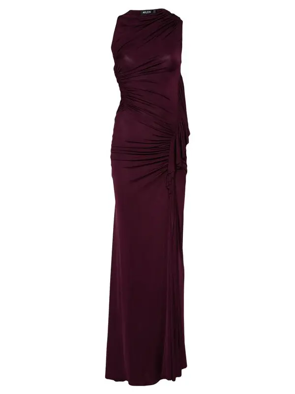 Atlein Maxi Dress With High Neck And Sleeveless Design - Aubergine