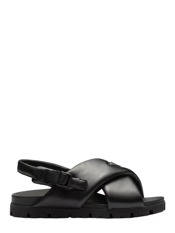 Prada Padded Nappa Leather Crisscross Sandals - Black