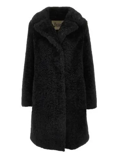Herno Long Sleeve Lapel Collar Coat - Black